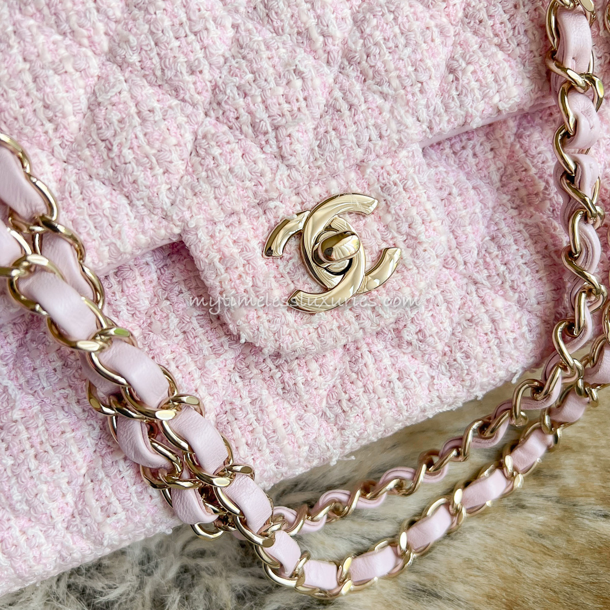 CHANEL 21S Pink Tweed Classic Flap Bag LGHW *New - Timeless Luxuries