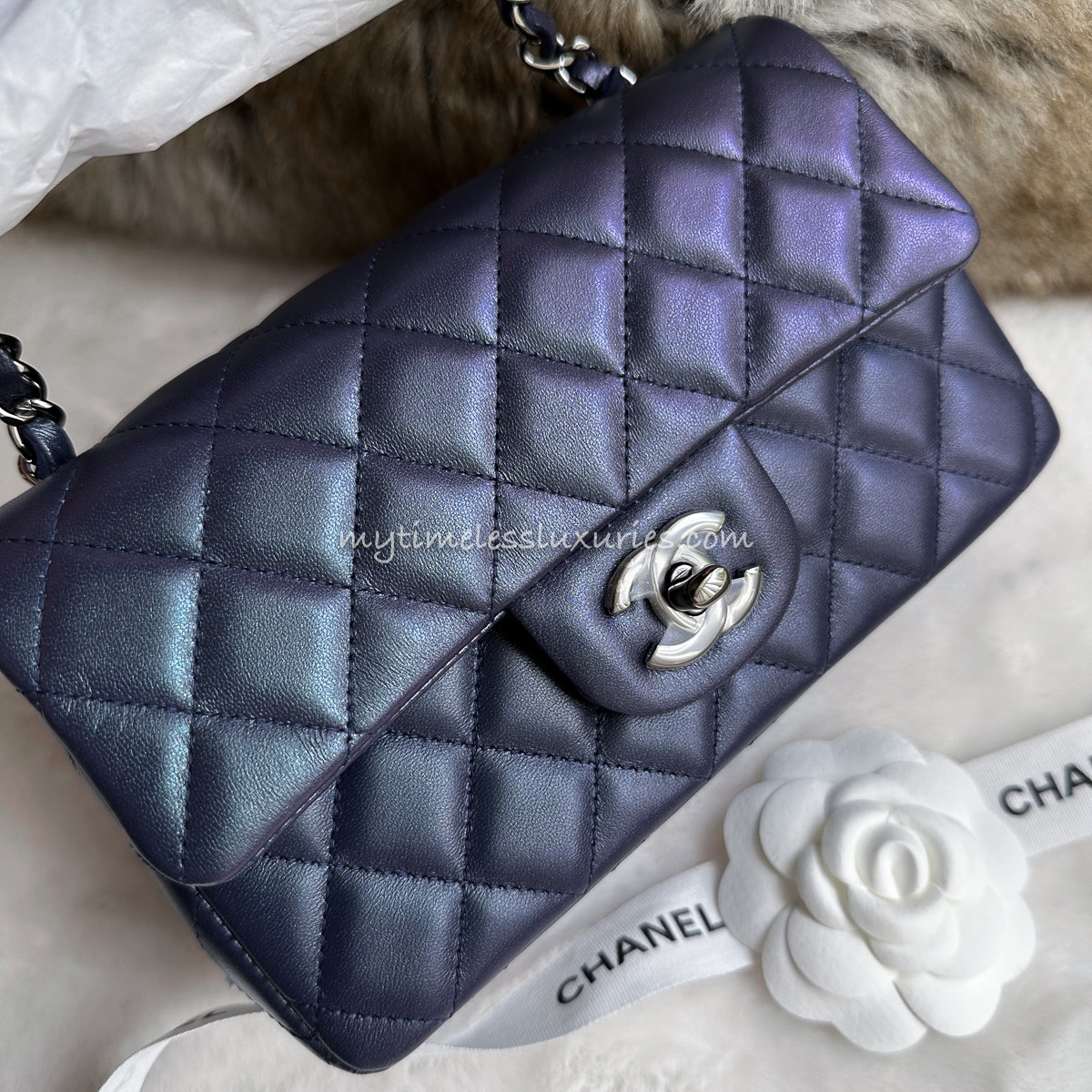 CHANEL 22B Iridescent Navy Mini Rectangular Flap Bag *New - Timeless ...