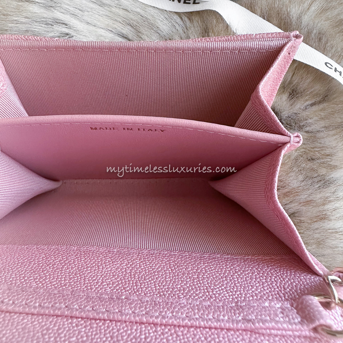 CHANEL 19S Iridescent Pink Card Holder w Chain *New - Timeless Luxuries