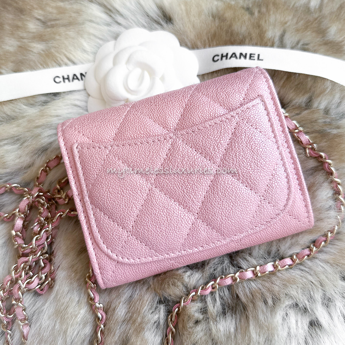 CHANEL 19S Iridescent Pink Card Holder w Chain *New - Timeless Luxuries