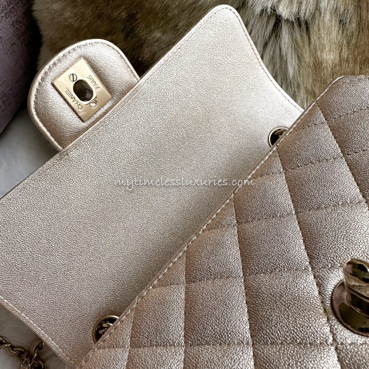 CHANEL 21P Iridescent Gold Mini Flap LGHW - Timeless Luxuries