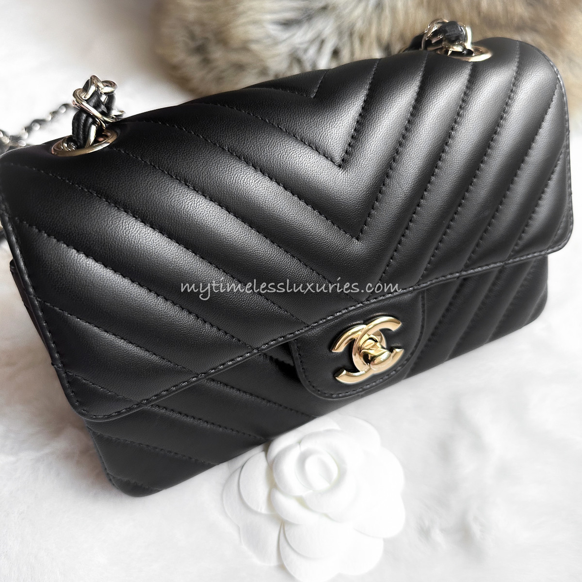 CHANEL Black Chevron Rectangle Mini Flap Bag LGHW - Timeless Luxuries