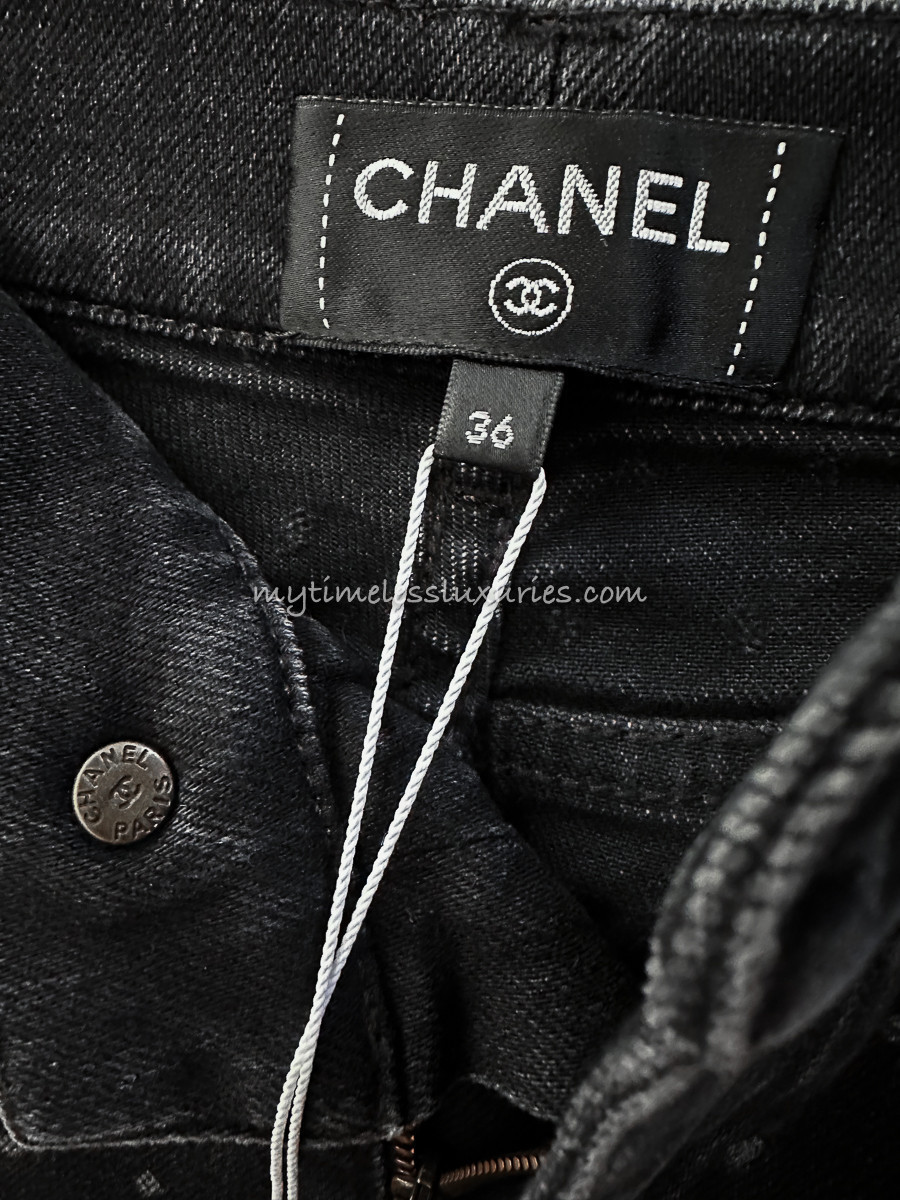 CHANEL 23P CC Logo Jeans 36 Charcoal *New - Timeless Luxuries