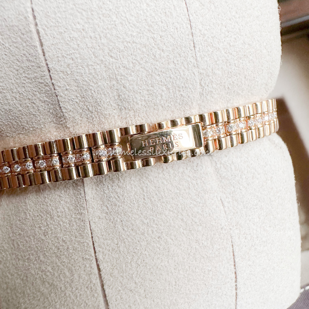 HERMES Faubourg Watch 15mm RG Pink Sapphires Diamonds