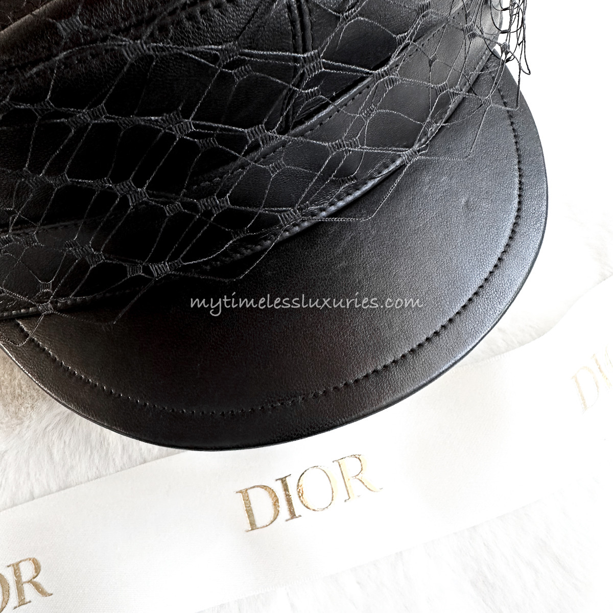 DIOR Paris Revolution Leather Cap with Veil 58 - Timeless Luxuries