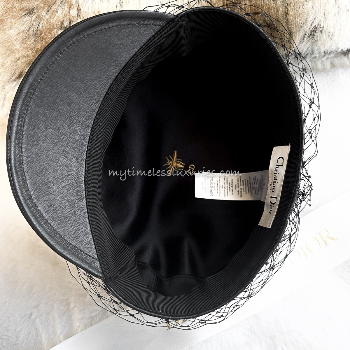 DIOR Paris Revolution Leather Cap with Veil 58 - Timeless Luxuries