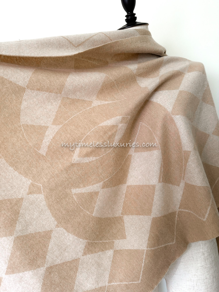 CHANEL 2023 Quilt Pattern Logo Cashmere Stole - Timeless Luxuries
