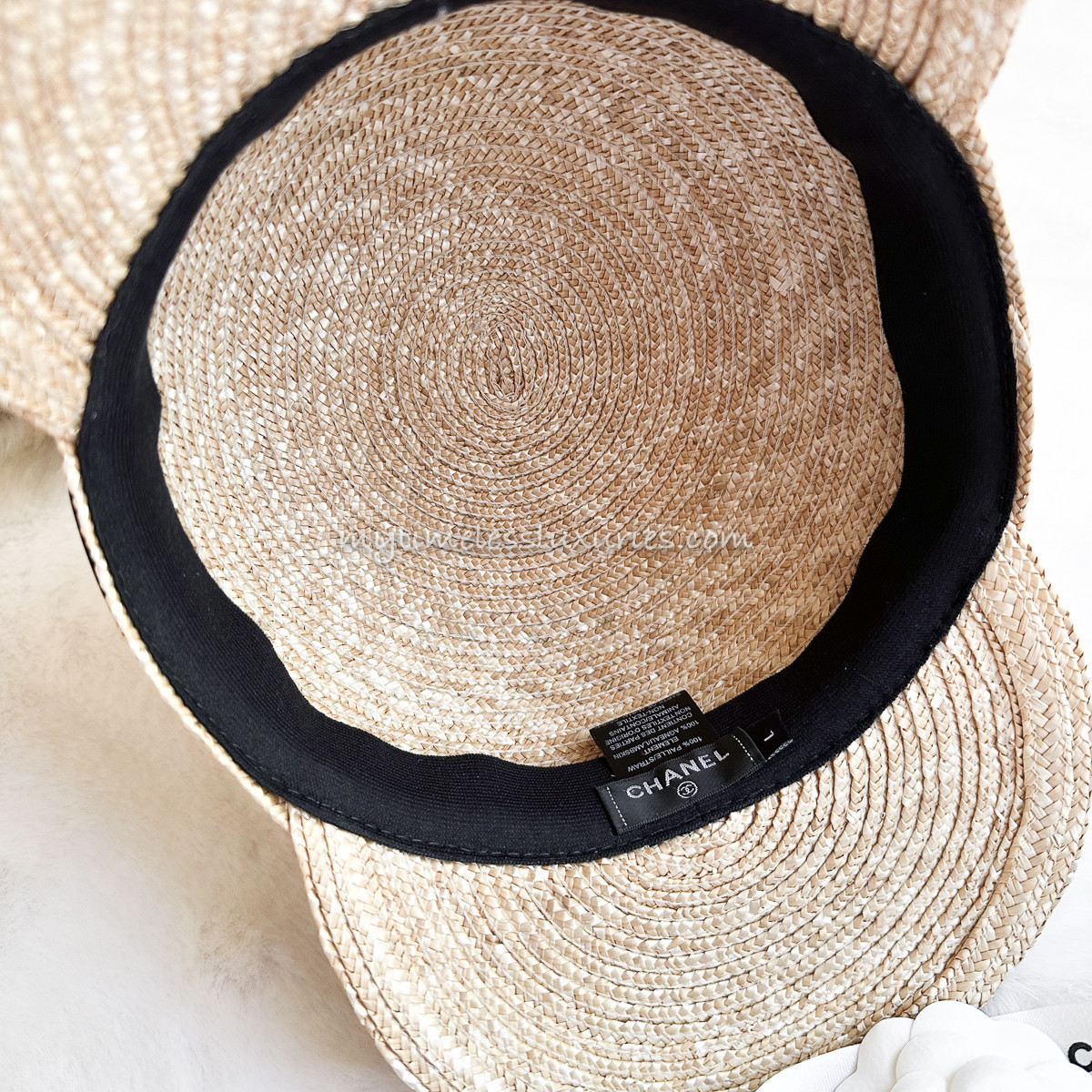 CHANEL 19S Runway CHA NEL Straw/ Leather Hat