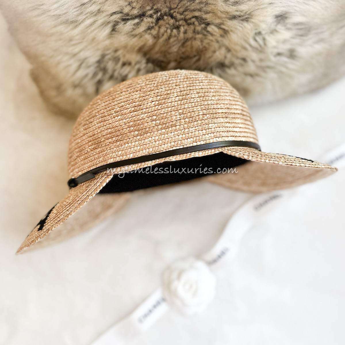 CHANEL 19S Runway CHA NEL Straw/ Leather Hat