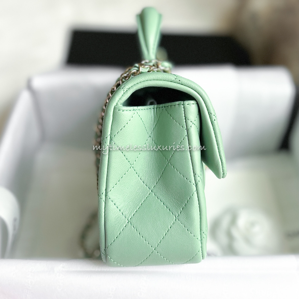 CHANEL 23P Mint Green Mini Top Handle LGHW *New - Timeless Luxuries