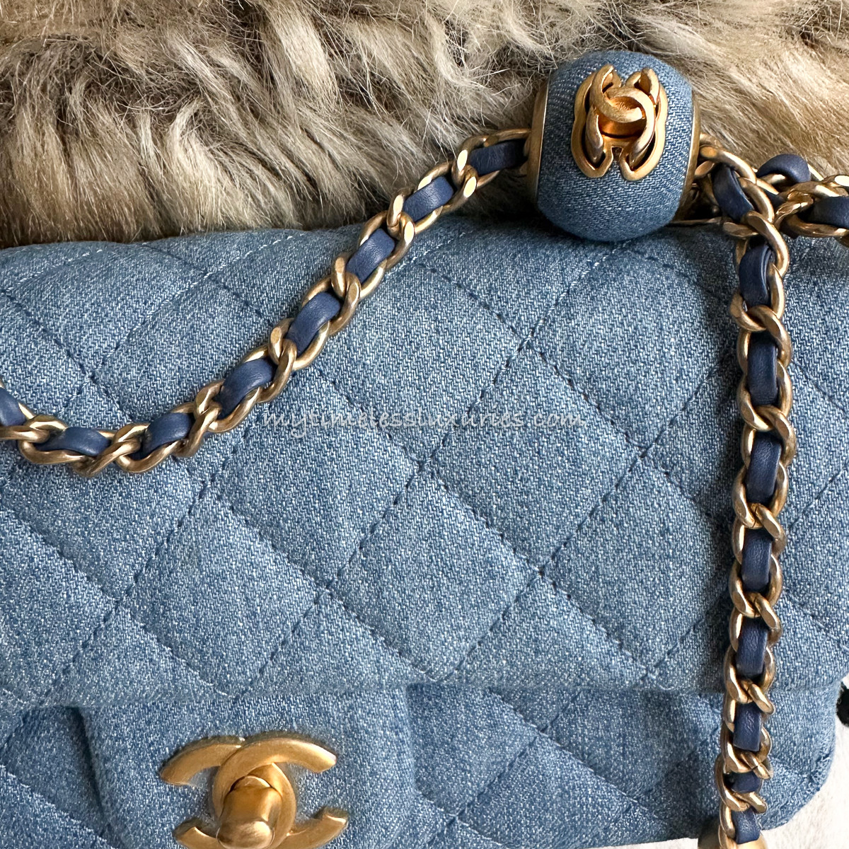 CHANEL 22C Denim Pearl Crush Rectangular Mini GHW New