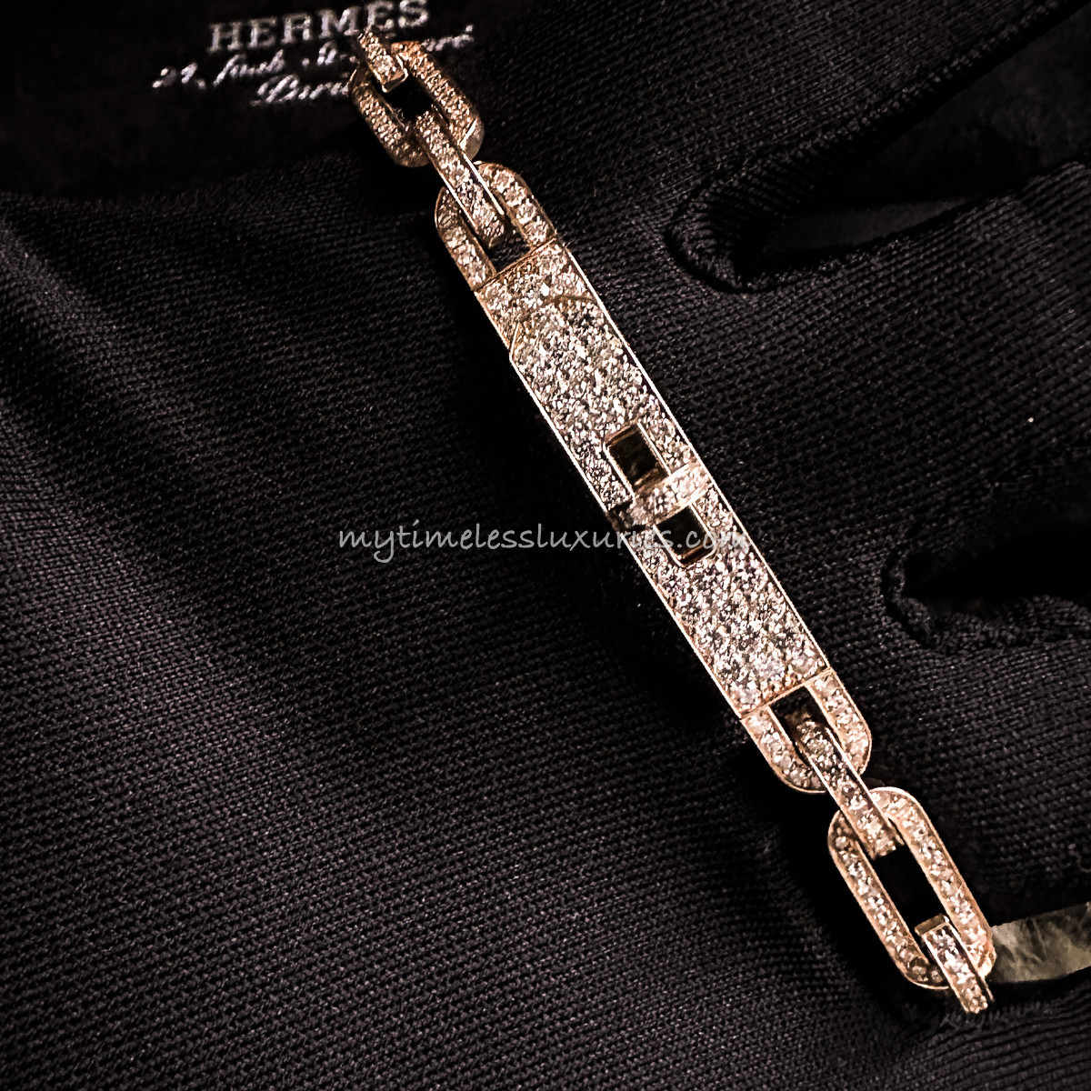 HERMES Kelly Chaine Bracelet Full Pave Diamonds 18K RG XS - Timeless ...