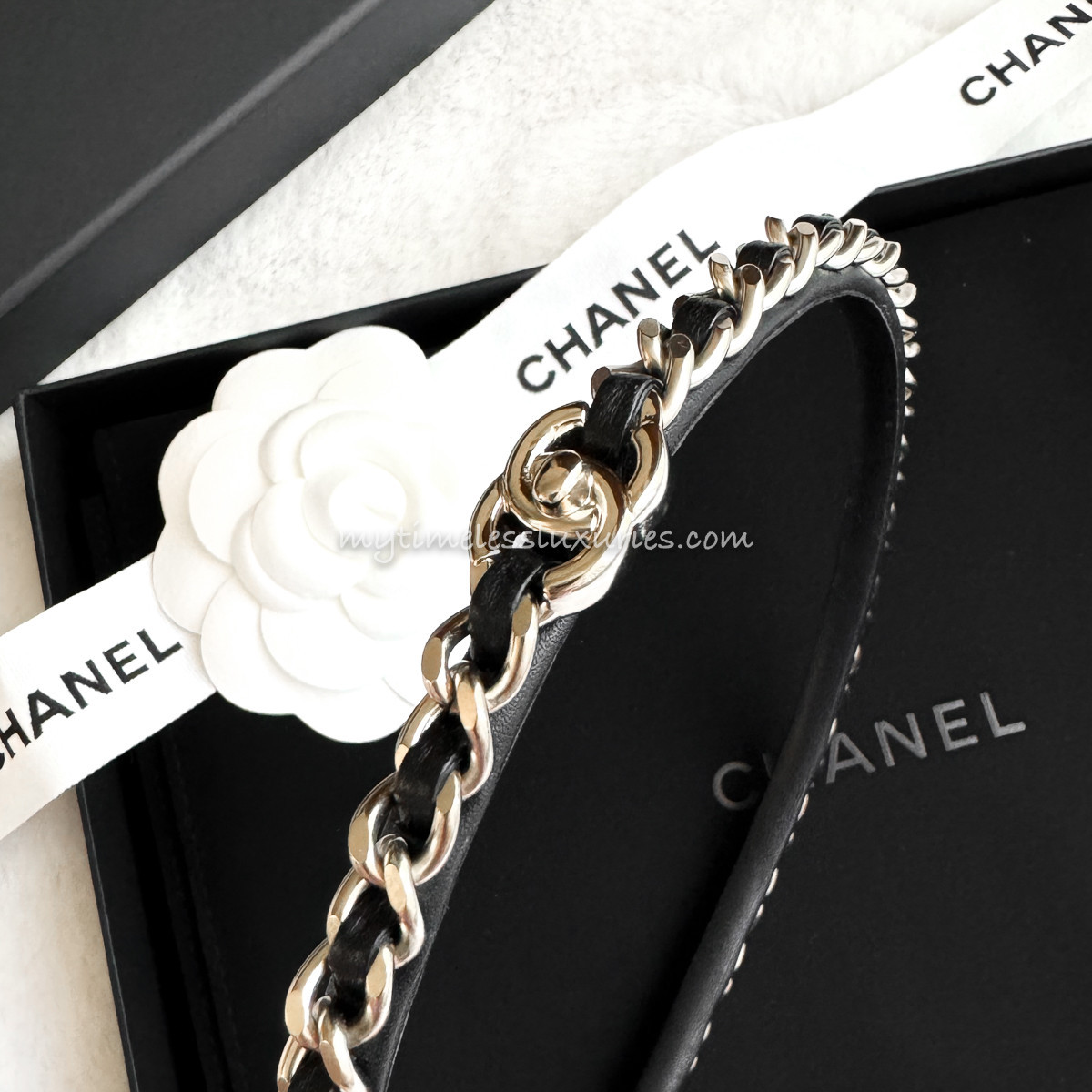 CHANEL 21S Runway Interlaced Chain & Leather CC Headband *New ...