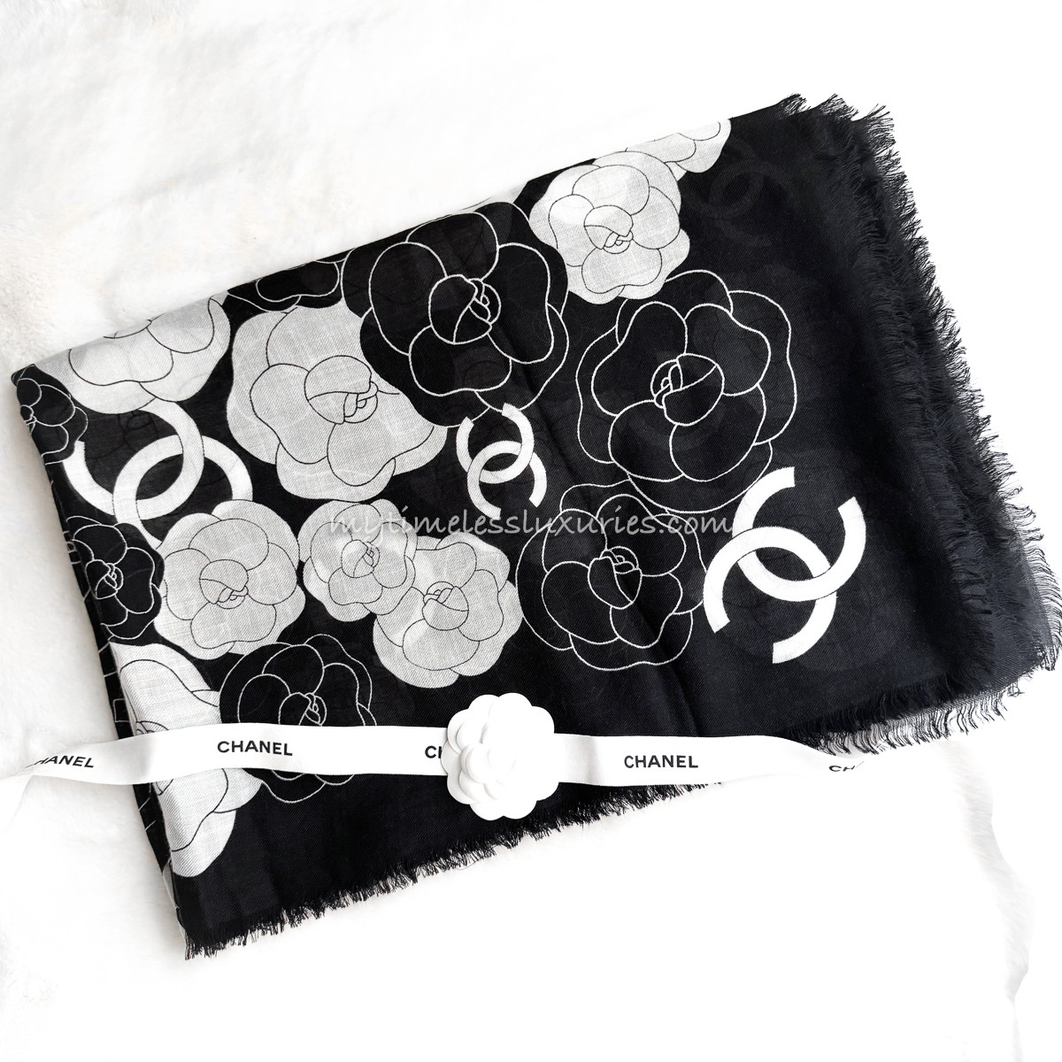 CHANEL 23K CC Camellia Cashmere Shawl - Timeless Luxuries
