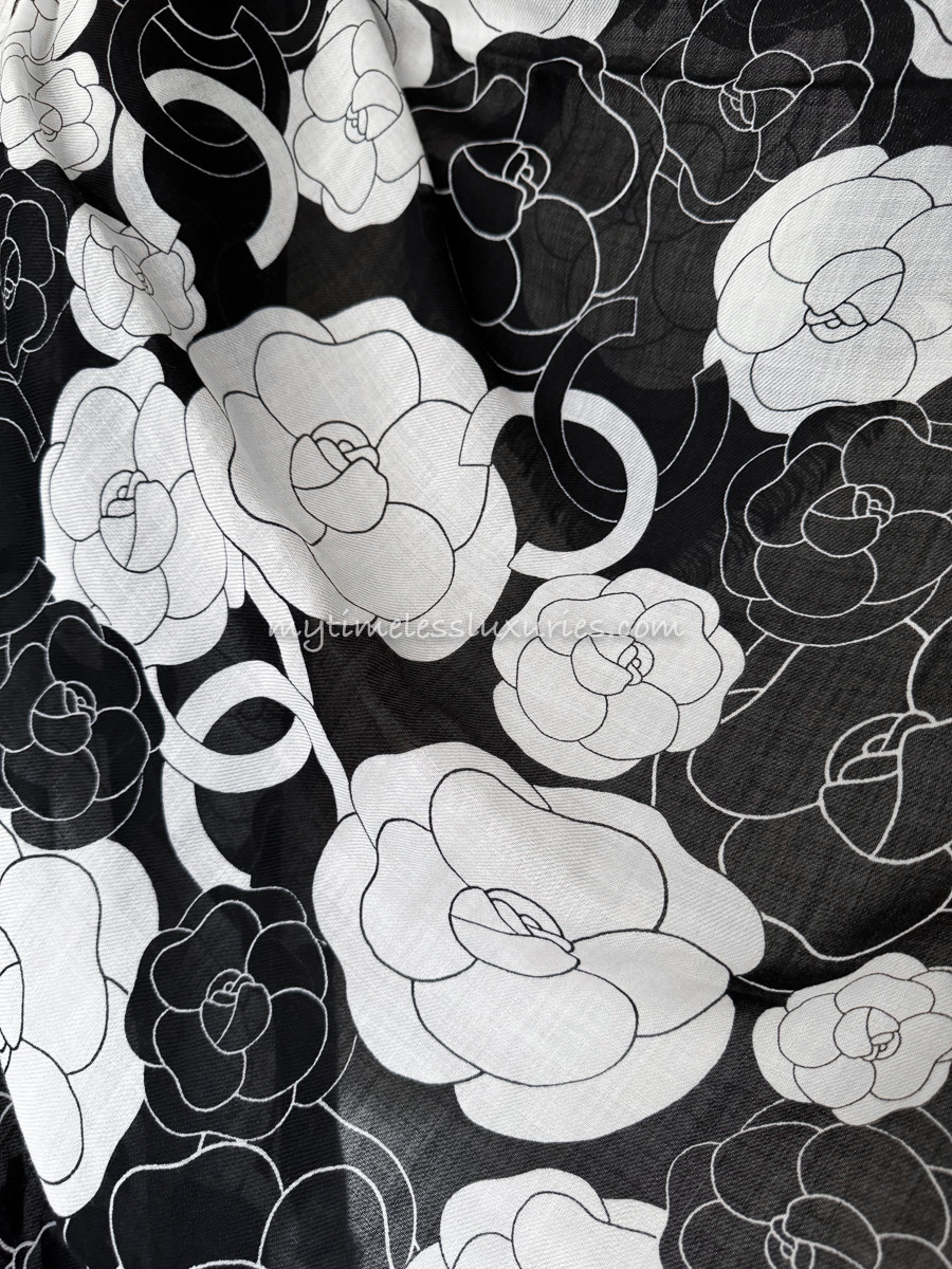 CHANEL 23K CC Camellia Cashmere Shawl - Timeless Luxuries