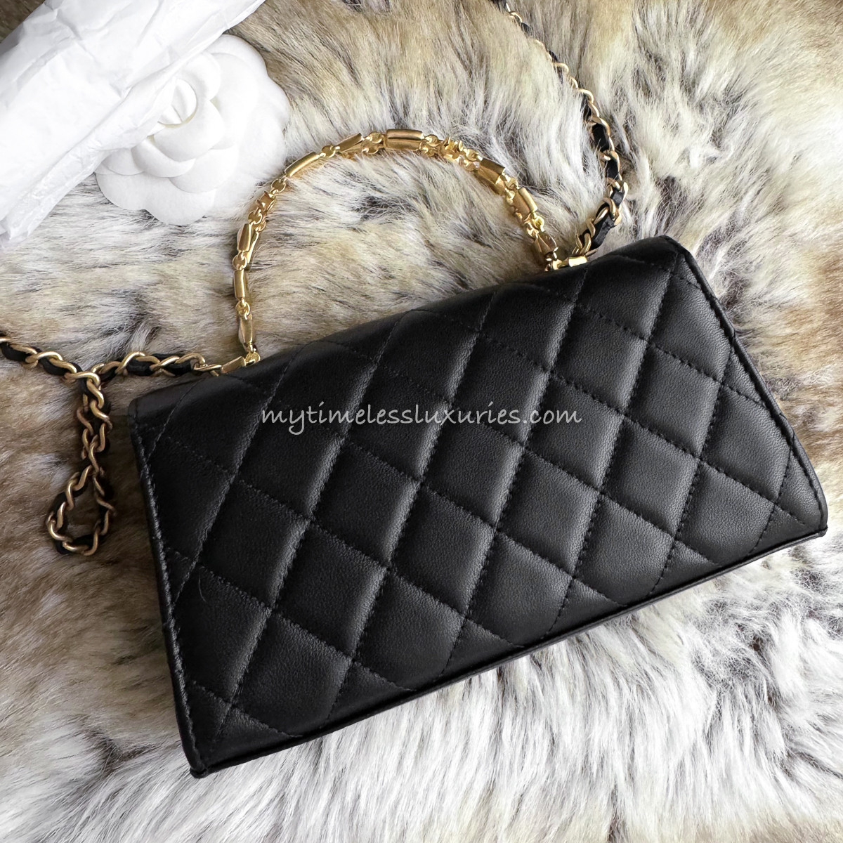CHANEL 22B Phone Holder Clutch w Chain Enamel Handle *New - Timeless ...