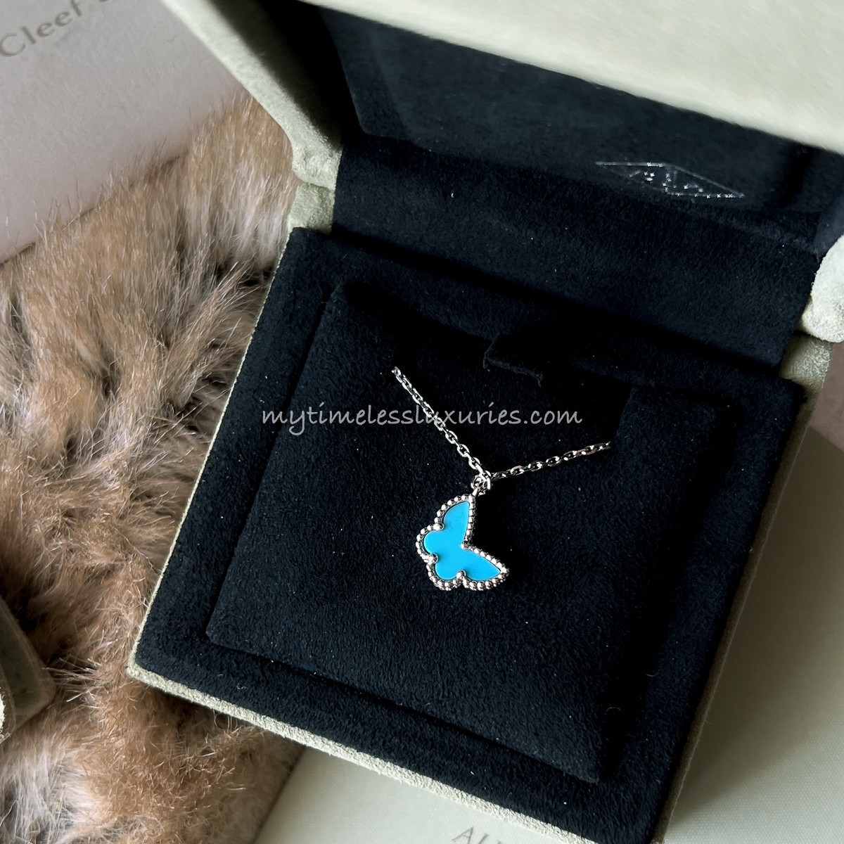 VAN CLEEF & ARPELS Sweet Alhambra Butterfly Pendant Turquoise 18K WG ...