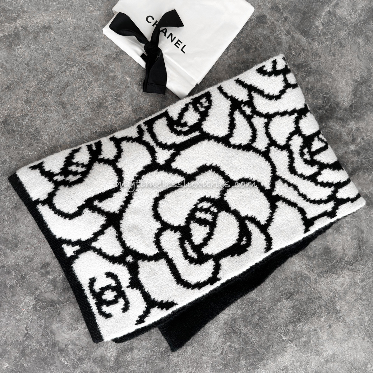 CHANEL 23K CC Camellia Cashmere/Wool Scarf *New - Timeless Luxuries