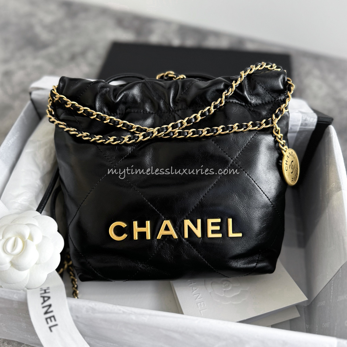 CHANEL Mini 22 Black Calfskin GHW - Timeless Luxuries