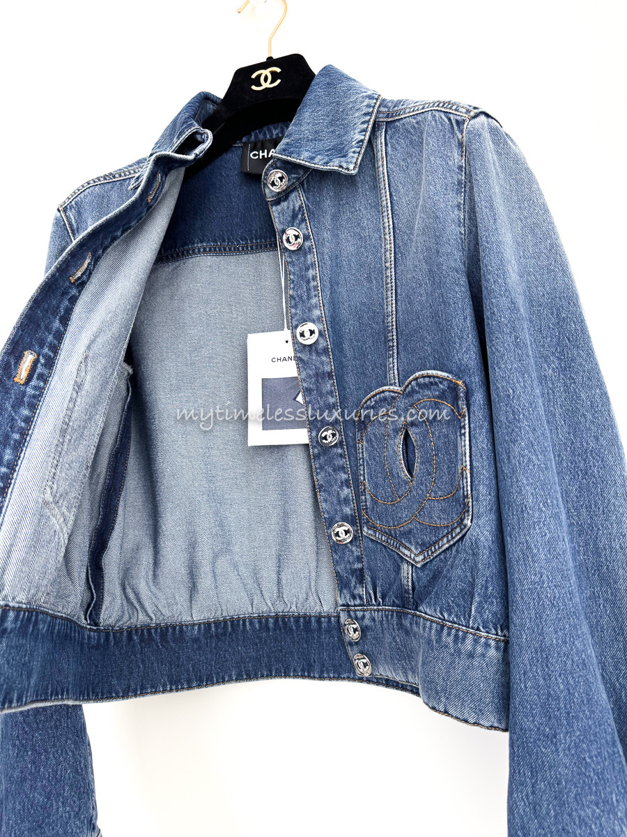 CHANEL 24P Denim Jacket CC Heart Pockets 36 *New - Timeless Luxuries