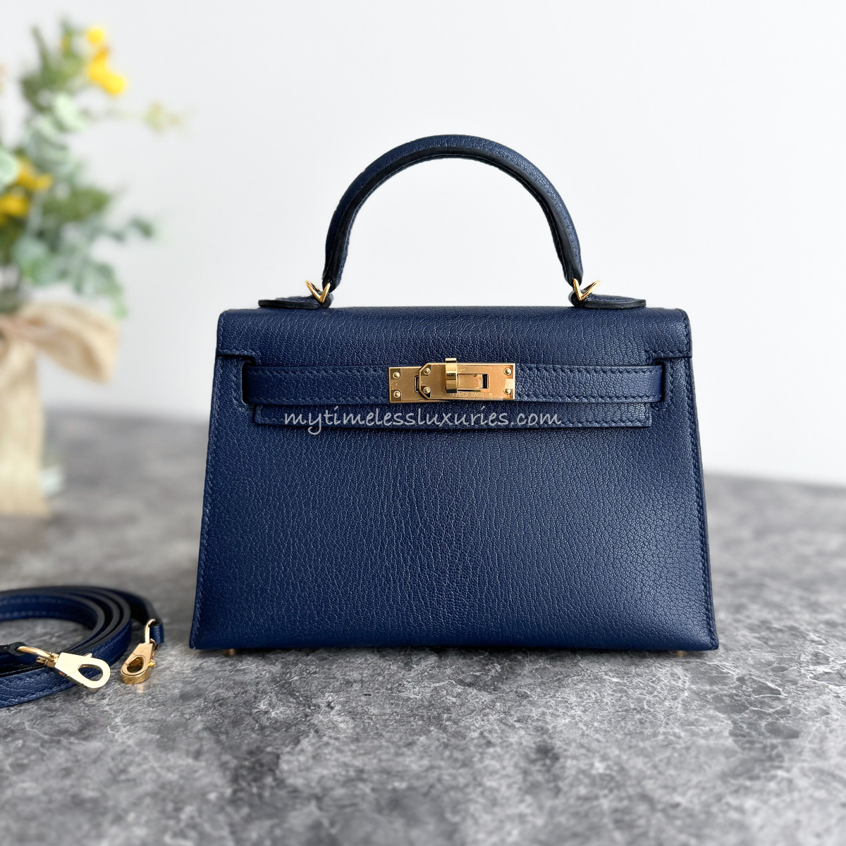 HERMES Mini Kelly II Chèvre Bleu Saphir GHW U - Timeless Luxuries