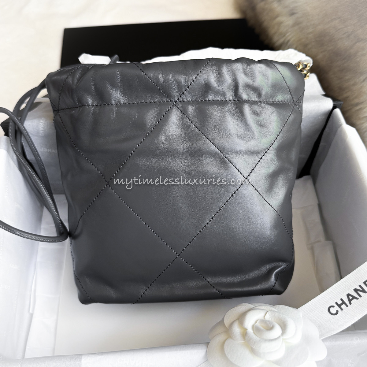 CHANEL 23B Dk Grey Calfskin Mini 22 GHW *New - Timeless Luxuries