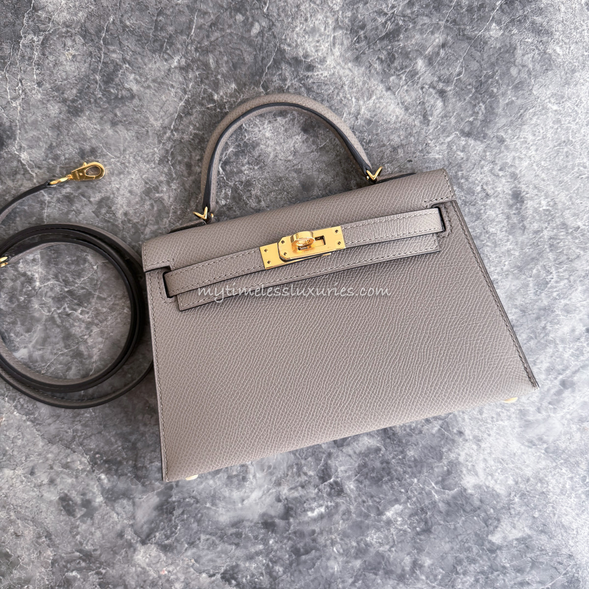 HERMES Mini Kelly II Gris Asphalte Epsom GHW - Timeless Luxuries