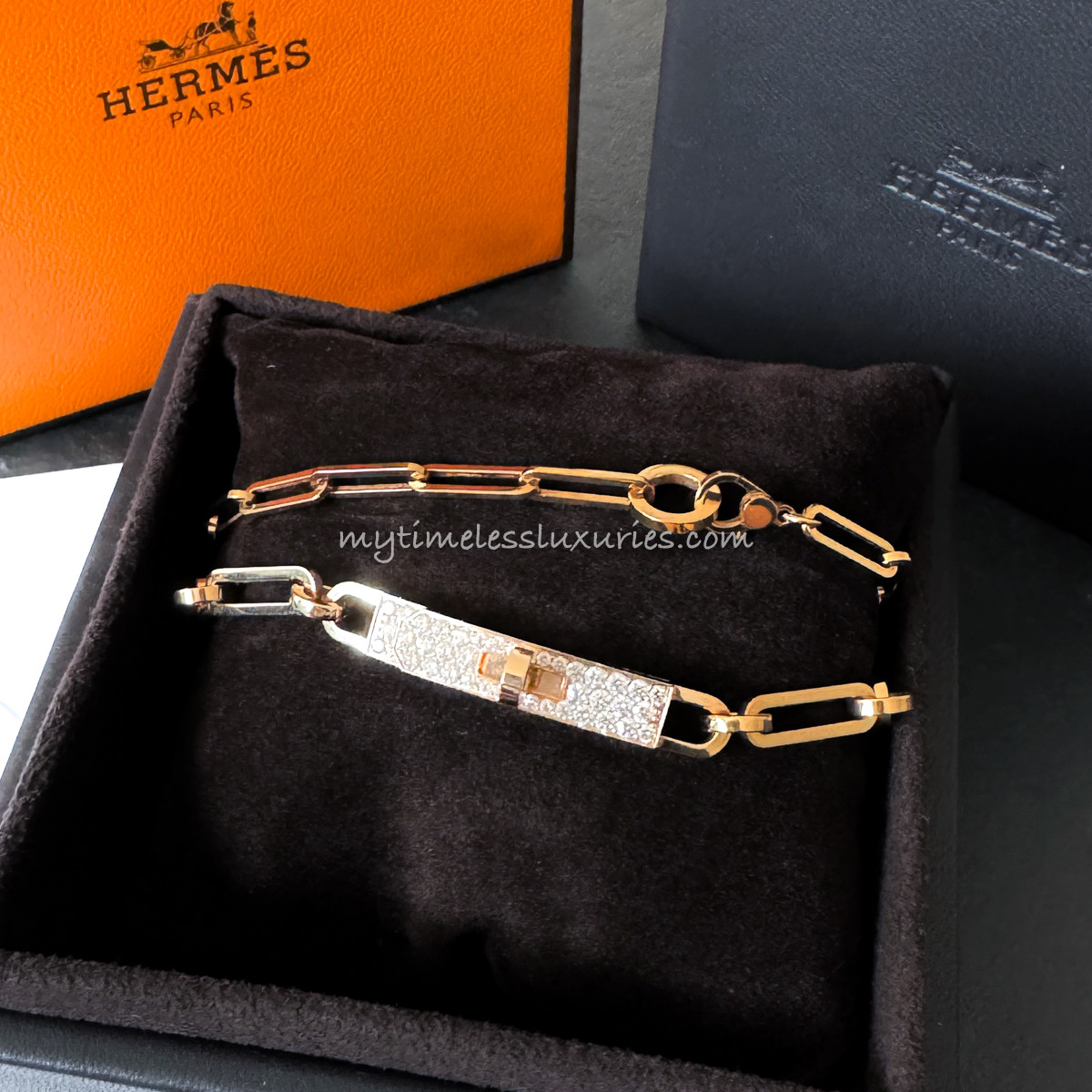 HERMES Kelly Chaine Double Bracelet/ Choker RG Diamonds