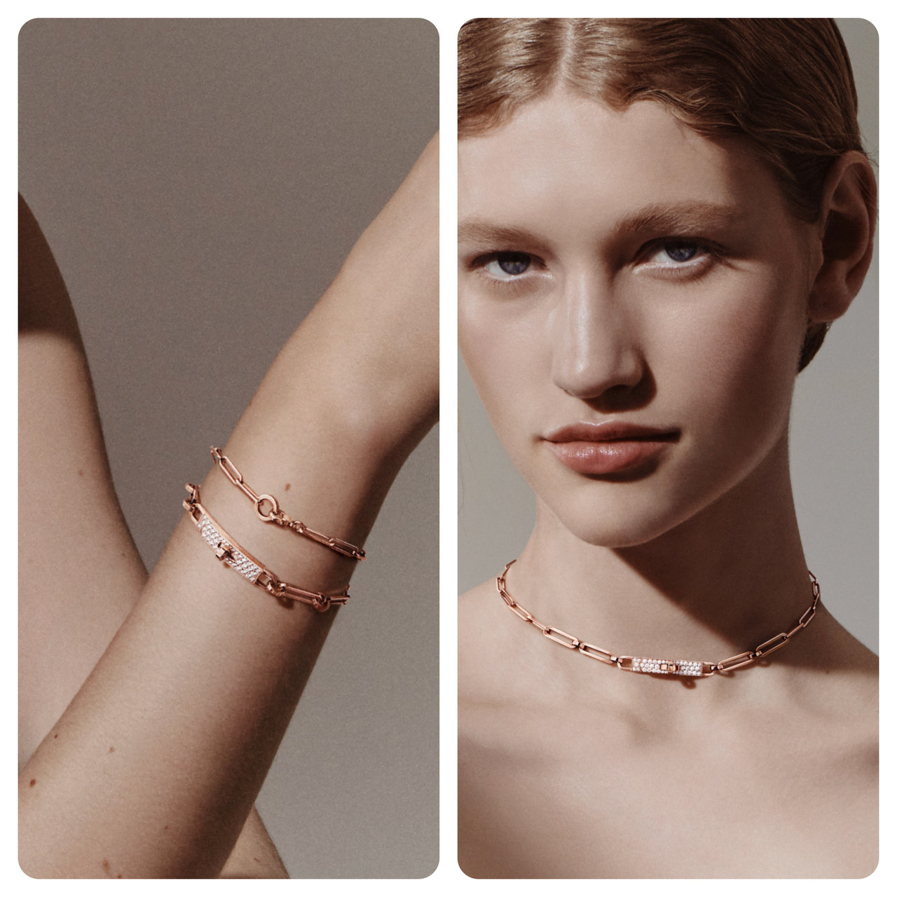 HERMES Kelly Chaine Double Bracelet/ Choker RG Diamonds