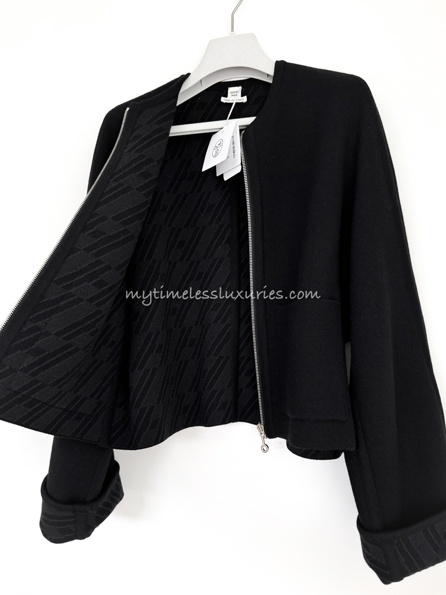 HERMES Reversible Knit Jacket Noir 36 *New - Timeless Luxuries