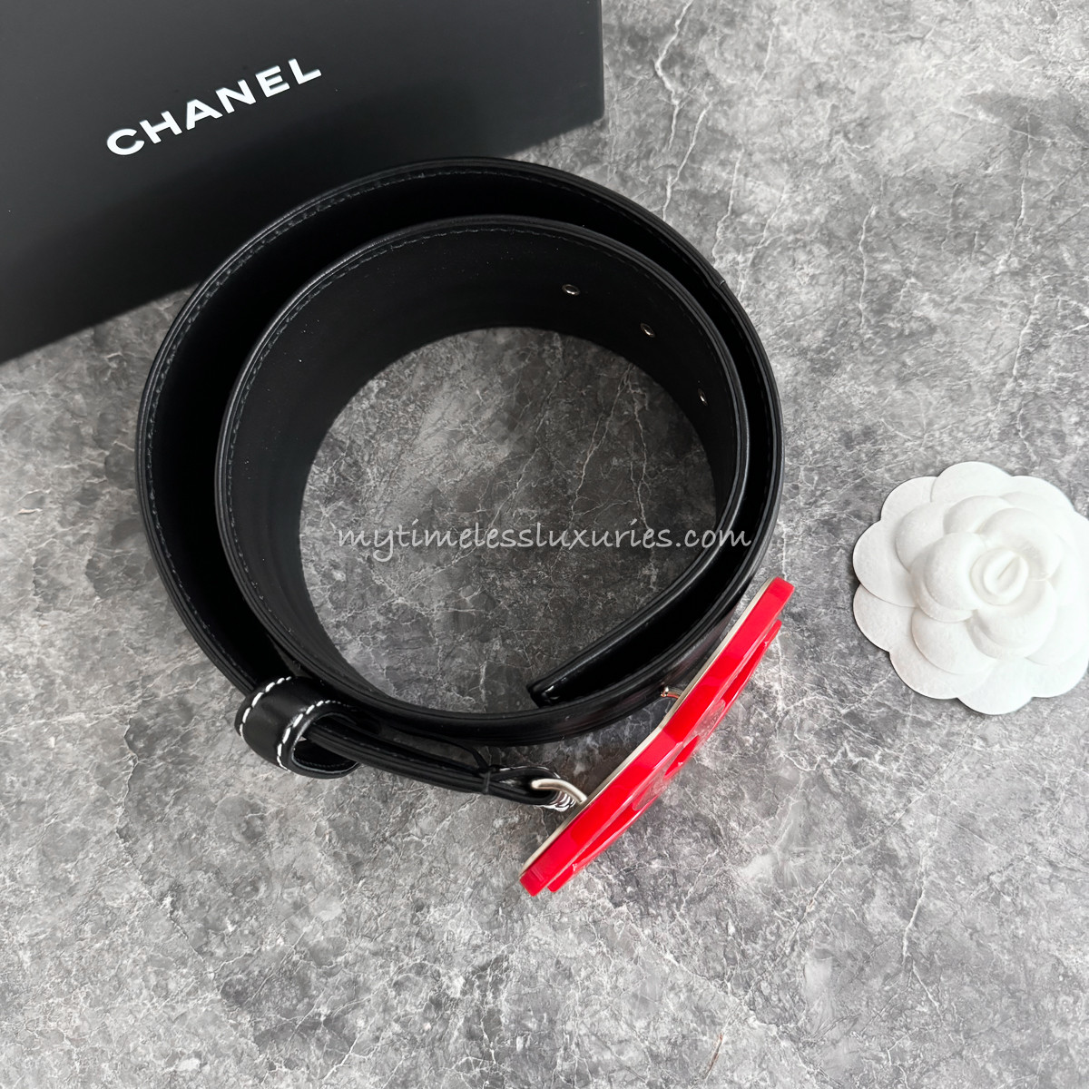 CHANEL 17B CC Logo Belt Black/ Red 75 - Timeless Luxuries