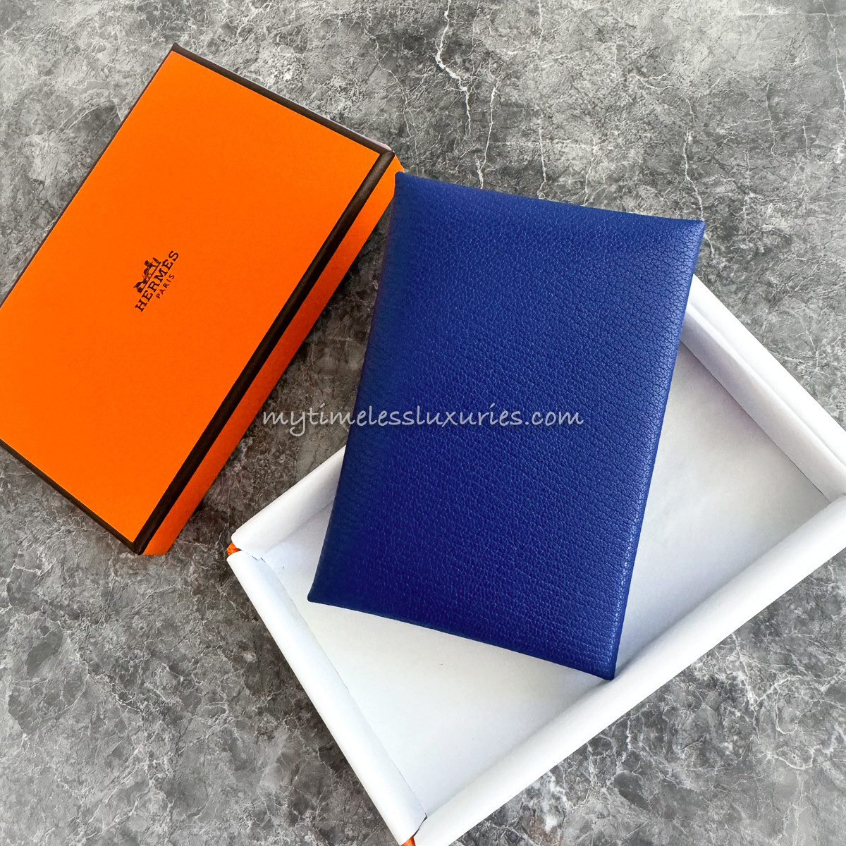 HERMES Calvi Duo Card Holder Bleu Royal Chèvre *New - Timeless Luxuries