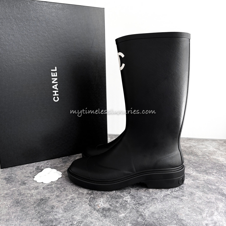 CHANEL CC Rubber Rain Boots 39 *New - Timeless Luxuries