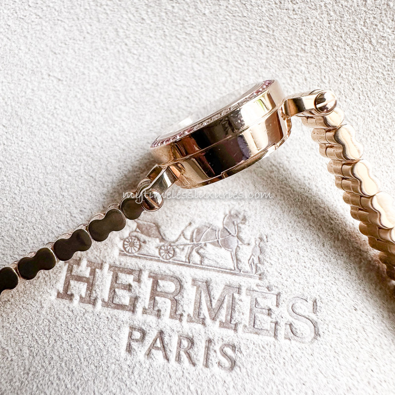 HERMES Faubourg Watch 15mm RG Pink Sapphires Diamonds