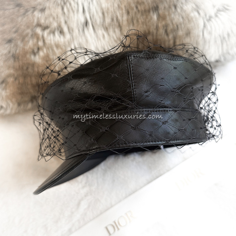 DIOR Paris Revolution Leather Cap with Veil 58 - Timeless Luxuries
