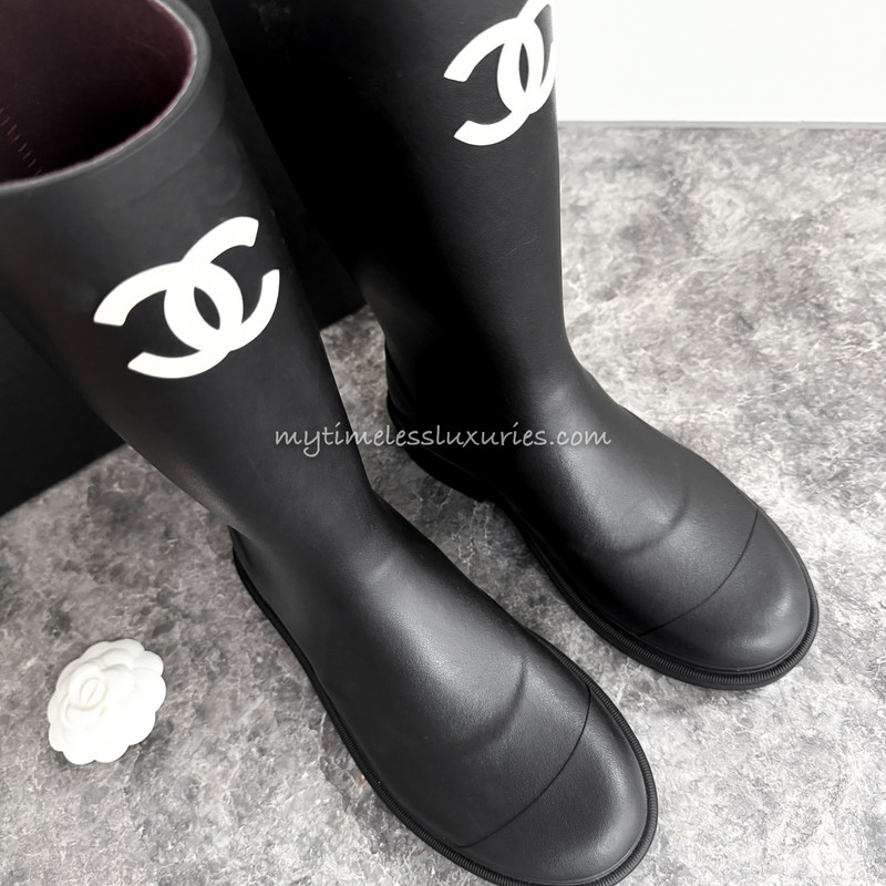CHANEL CC Rubber Rain Boots 38 *New - Timeless Luxuries