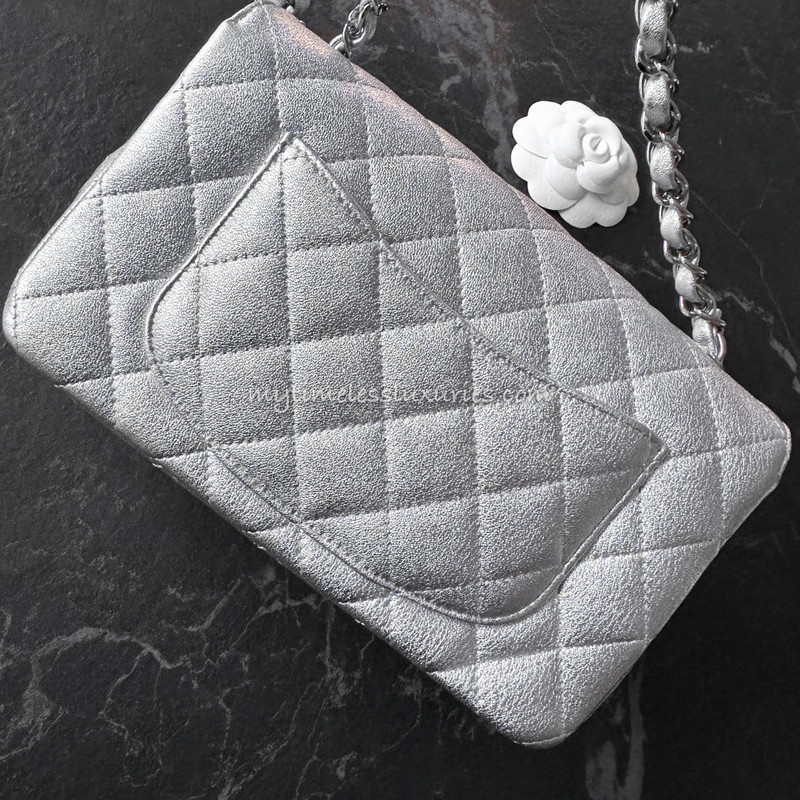CHANEL 21P Iridescent Silver Mini Rectangle Flap Bag *New - Timeless ...
