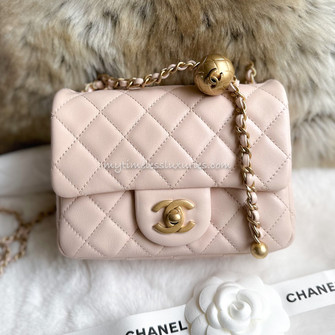 CHANEL 22C Beige Pearl Crush Square Mini GHW *New
