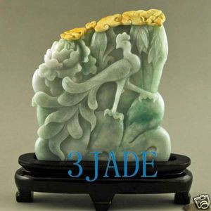 Natural Jadeite Jade Carving / Sculpture: Bird & Flower Statue - 3JADE ...