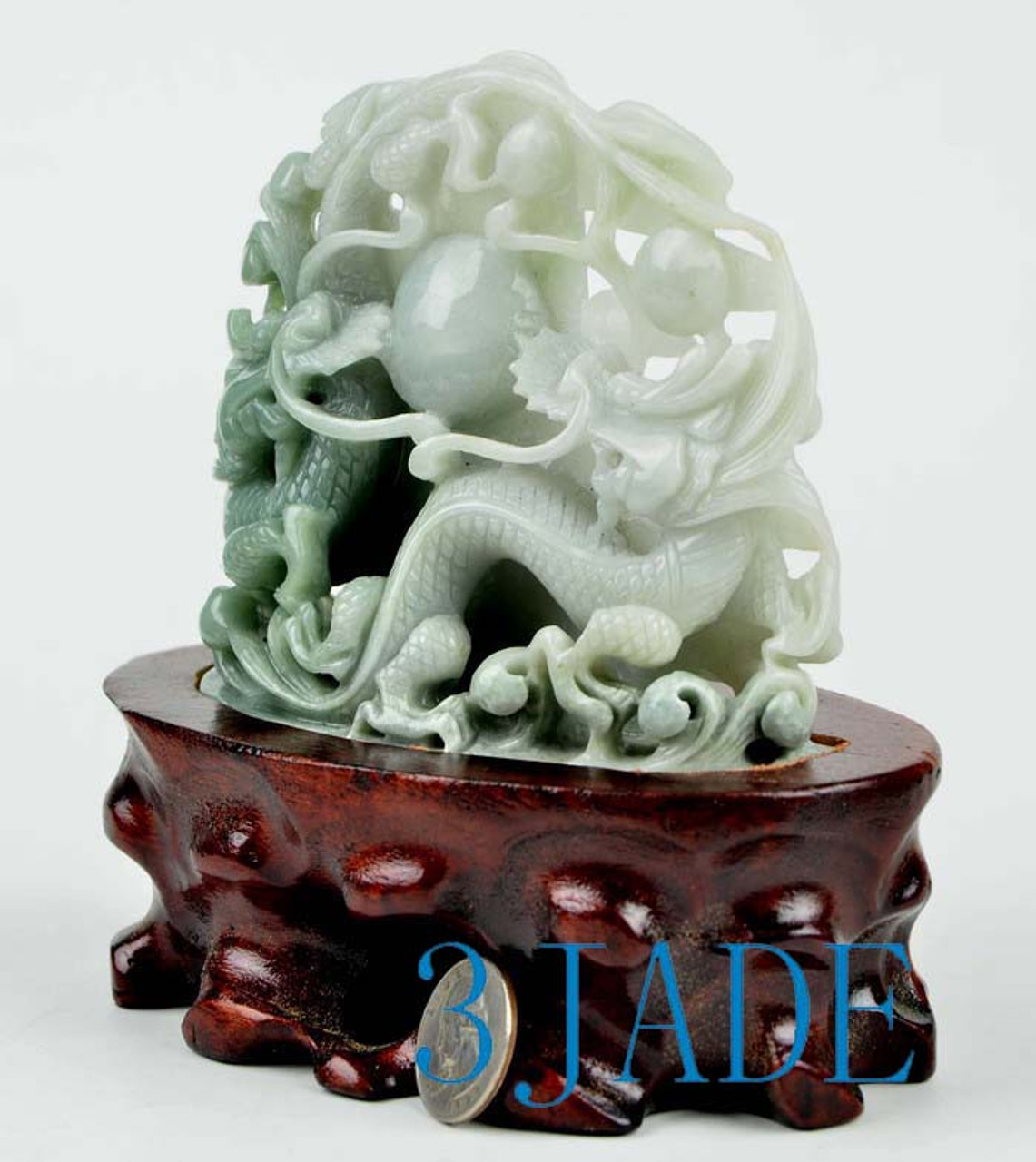 A Grade Natural Jadeite Jade Double Dragon Statue Carving Sculpture w ...