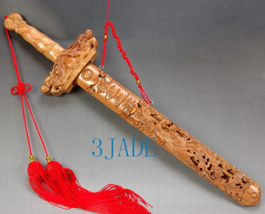 22" Peach Wood Demon Exorcism Chinese Dragon Phoenix Sword Taoist ...