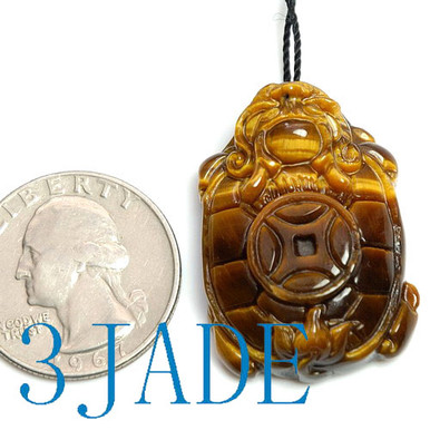 Natural Tiger's Eye Dragon Turtle Chinese Amulet Pendant / Fengshui ...