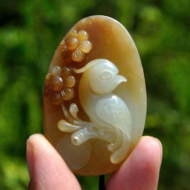 Hetian Jade Parrot Pendant – Natural Nephrite, Certified Hand-Carved ...