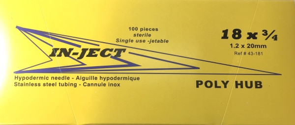18 Gauge x 3/4 inch needles (box of 100) 43-181 Pink Poly Hub - Hamby ...
