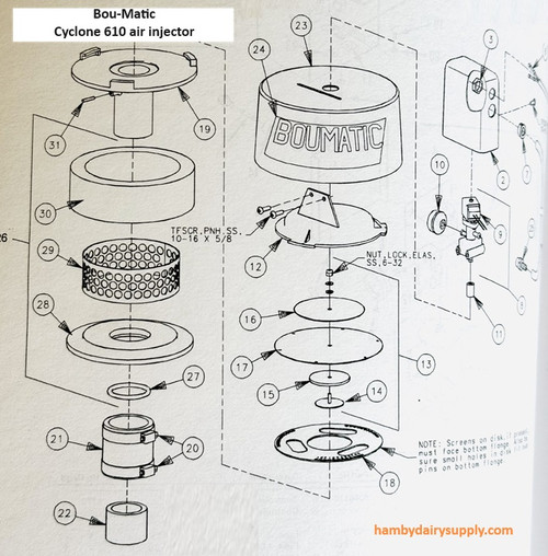 5 Piece Rebuild Kit for BouMatic Cyclone air injector - Hamby Dairy Supply