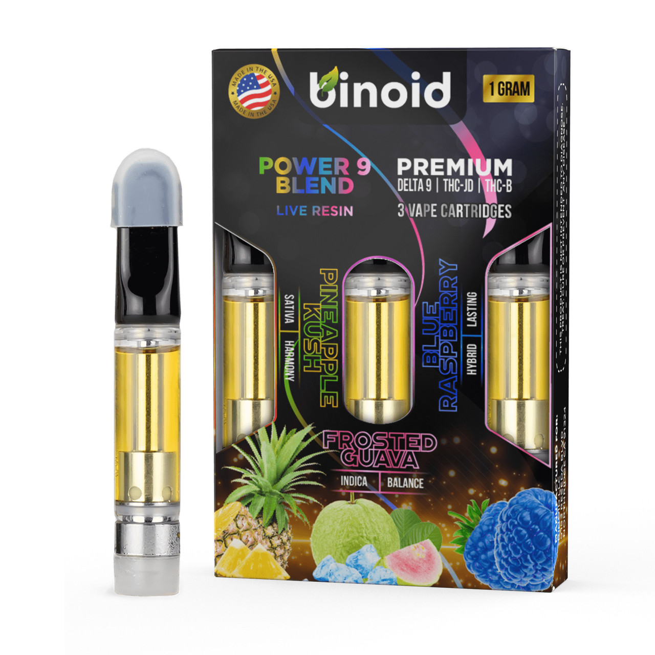 Binoid Power 9 Live Resin Blend 3 Pack Combo Vape Cartridges - The Calm ...