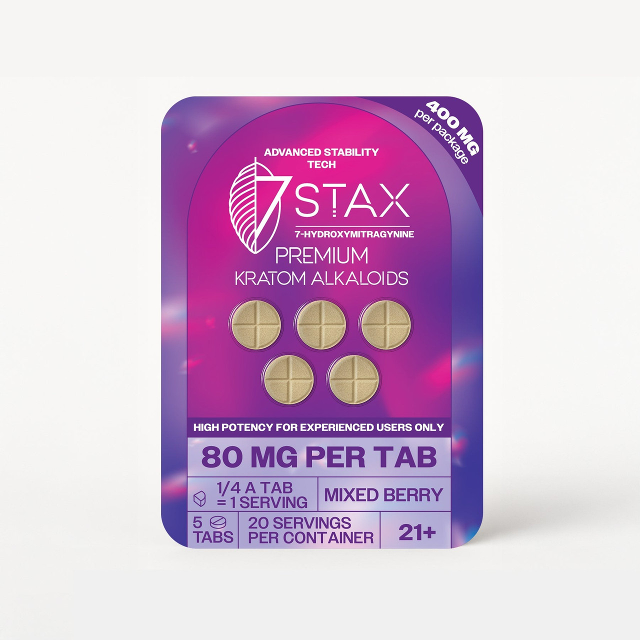 7Stax Premium Kratom Alkaloids 7-OH 5 Pack 80mg Tablets - Calm Leaf