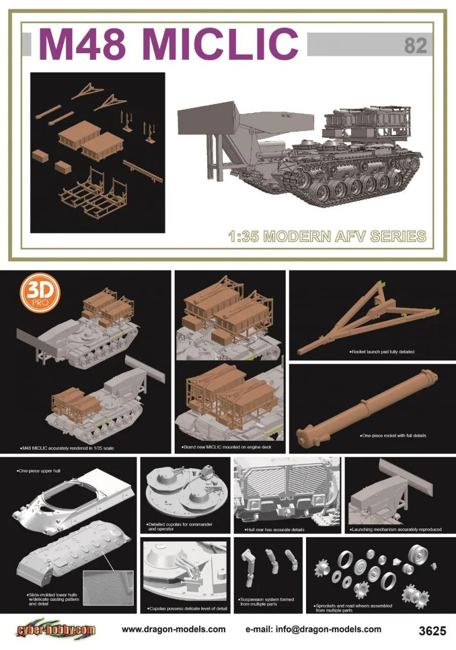 Dragon Models 3625 M48 MICLIC 1/35 Scale Model Kit