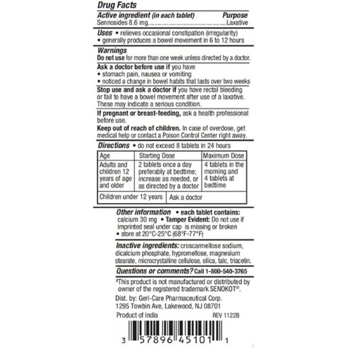 Gericare Geri-kot Natural Vegetable Laxative-100 Tablets by Geri-Care