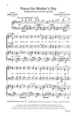 Prayer for Mother's Day - Arr. David Len Allen - SATB and Piano ...
